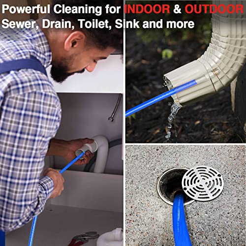 YAMATIC Sewer Jetter Hose for Pressure Washer 150 FT Drain Cleaner Hose 1/4 Inch NPT Button Nose & Rotating Sewer Jetting Nozzle Orifice 4.5, 4000 PSI
