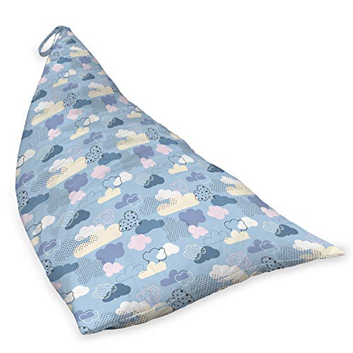 Ambesonne Pastel Lounger Chair Bag, Sky Clouds Drawn and Dashed Stripes Polka Dots Geometric Circle, High Capacity Storage with Handle Container, Lounger Size, Pale Azure Blue Pale Pink