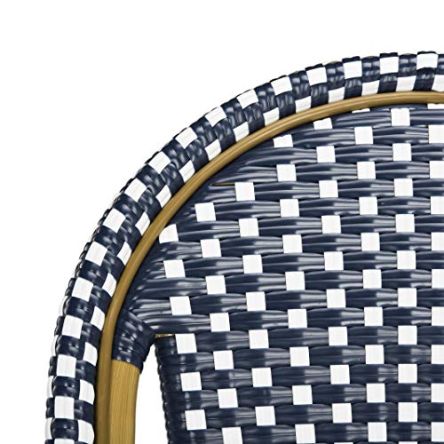 Safavieh PAT4008A Collection Ford Navy and White Indoor/Outdoor Stacking French Bistro Bar Stool