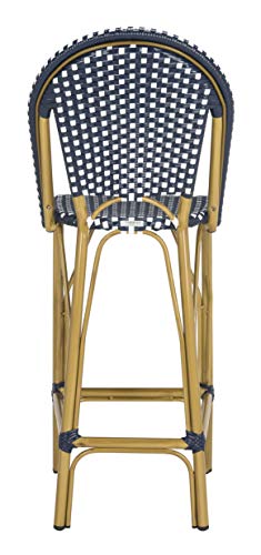 Safavieh PAT4008A Collection Ford Navy and White Indoor/Outdoor Stacking French Bistro Bar Stool