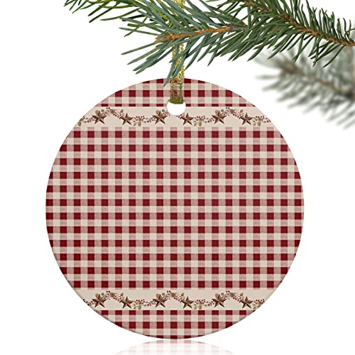 2023 Christmas Ornaments Ceramic Hanging Ornament,Red Gradient Vintage Plaid Western Star Xmas Tree Decorations for Holiday Party Home,Country Farm Berry Floral Christmas Ornament Gift