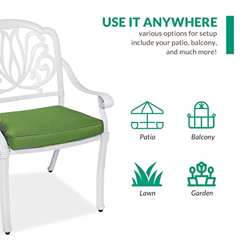 VIVIJASON 2-Piece Outdoor Bistro Dining Cushioned Chairs, Patio Cast Aluminum Dining Chairs, Patio Bistro Chair Set for Balcony, Lawn, Garden, Backyard, White