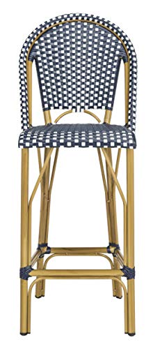 Safavieh PAT4008A Collection Ford Navy and White Indoor/Outdoor Stacking French Bistro Bar Stool