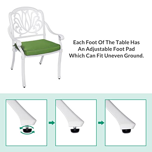 VIVIJASON 2-Piece Outdoor Bistro Dining Cushioned Chairs, Patio Cast Aluminum Dining Chairs, Patio Bistro Chair Set for Balcony, Lawn, Garden, Backyard, White