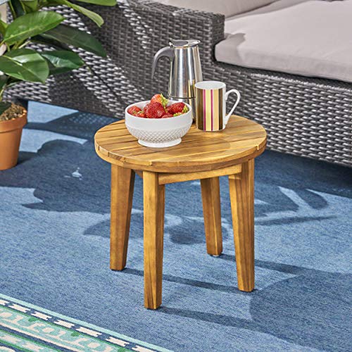 Christopher Knight Home Parker Outdoor 16" Acacia Wood Side Table, Teak Finish