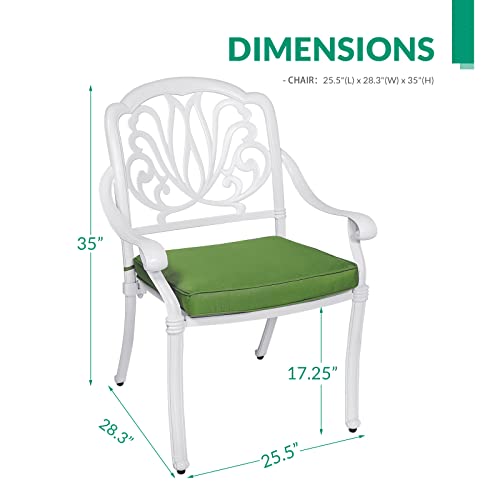 VIVIJASON 2-Piece Outdoor Bistro Dining Cushioned Chairs, Patio Cast Aluminum Dining Chairs, Patio Bistro Chair Set for Balcony, Lawn, Garden, Backyard, White