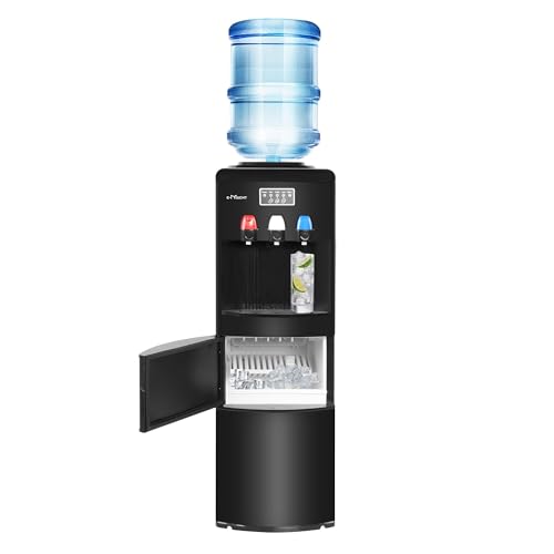 3 in 1 Water Dispenser with Built-in Ice Maker, Top Loading Water Cooler Dispenser for 3-5 Gallon Bottle with a Scoop, 3 Temps, Child Safety Lock, ETL Listed, Black