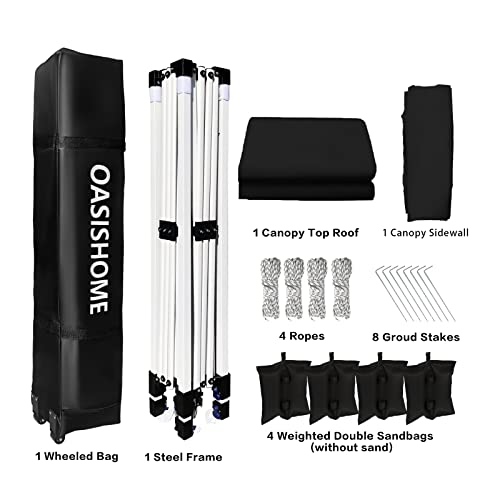 OASISHOME Pop-up Gazebo Instant Portable Canopy Tent 10'x10', with 1 Sidewall, Wheeled Bag, for Outdoor/Beach Parties and Trade Shows (10FTx10FT, Black)
