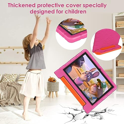 Kids Tablet 10 inch Android 13 Tablets for Kid with Shockproof Case, 12GB+128GB, Octa-Core, 1280 X 800 HD Touchscreen, IWAWA Pre-Installed Parental Control, 2.4G/5G WiFi, 6000mAh, Bluetooth-Rose red