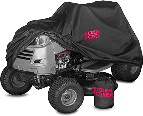 Tough Cover Riding Lawn Mower Cover, Extreme. 600D Marine Grade, Universal Fit Tractor, Heavy Duty, Covers Against Water, UV, Dust, Dirt, Wind for Outdoor Garden Storage (Black)