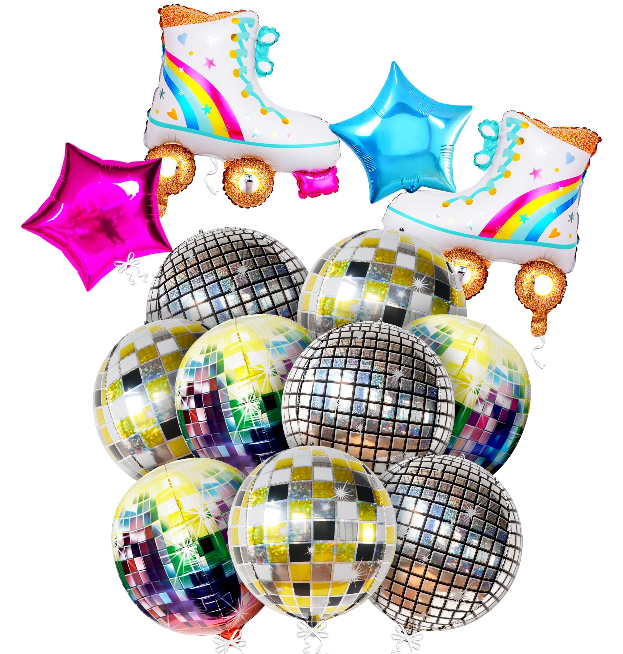 KatchOn, Roller Skate Balloon Set - Pack of 13 | Disco Ball Balloon, Skate Balloons | Big Multicolor Disco Ball Balloons for 70s Party Decorations and 80s Party Decorations