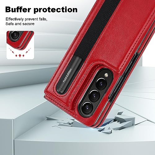 Case Compatible with Samsung Galaxy Z Fold 3 5G Wallet Case with S Pen Holder&Card Holder Kickstand, Women Men Leather Wallet Phone Case for Z Fold 3 Red