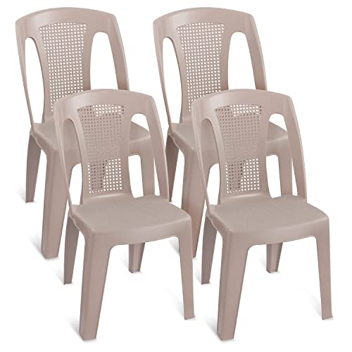 Zilpoo Set of 4 - Plastic Stackable Chairs, Outdoor Patio Armless Stacking Chairs for Outside Lawn Parties and Picnics