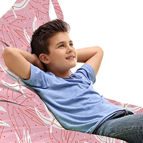 Ambesonne Autumn Lounger Chair Bag, Doodle Forest Leaves on Polka Dots Simplistic Branches in Pastel Tone, High Capacity Storage with Handle Container, Lounger Size, Pink Vermilion and White