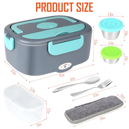 Grotreco Electric Lunch Box, Heated Lunch Box for Adults, 80W Lunch Warmer Portable for Work Car Truck, 1.5L Self Heating Lunch Box with Fork Spoon, Carry Bag