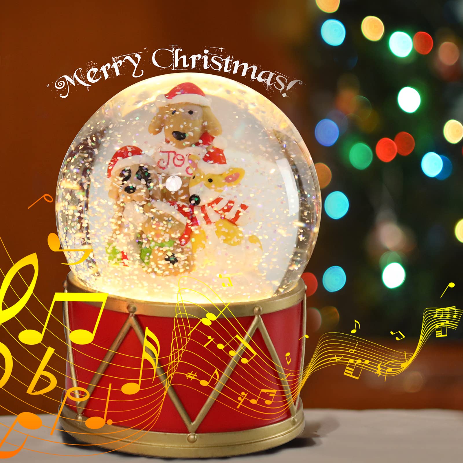 Christmas Snow Globes Musical Globe - Snow Globe with 8 Songs Color Changing Puppys and Cat Musical Box for Christmas Home Décor and Gifts