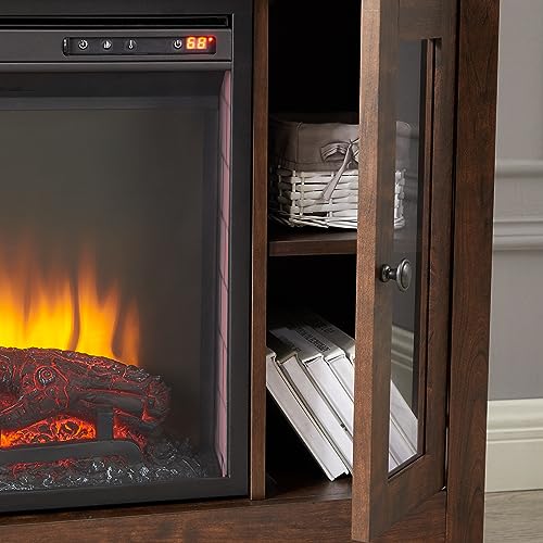 Fireplace TV Stand Electric Fireplace, 48" Media Entertainment Center with Farmhouse Storage Cabinet, TV Console Table for TVs up to 55"