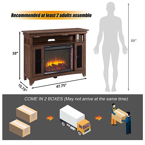 Fireplace TV Stand Electric Fireplace, 48" Media Entertainment Center with Farmhouse Storage Cabinet, TV Console Table for TVs up to 55"