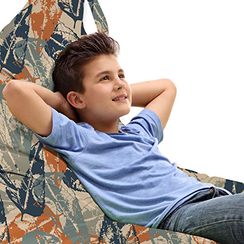 Lunarable Leafage Lounger Chair Bag, Grungy Weathered Colored Modern Autumn Fall Theme Tree Leaves Composition, High Capacity Storage with Handle Container, Lounger Size, Tan and Multicolor
