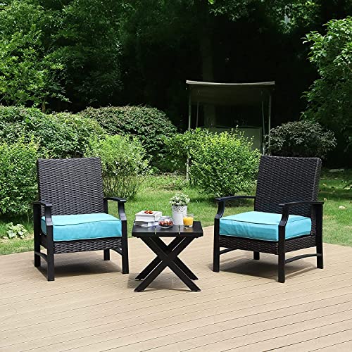 Sophia & William Patio Wicker Dining Chairs Set of 2, Rattan Cushioned Armrest Sofa Chairs with Thick Cushion, 2 Piece Rattan Single Sofa Chair for Patio,Deck,Porch,Yard