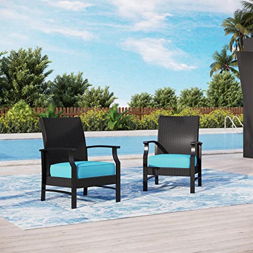 Sophia & William Patio Wicker Dining Chairs Set of 2, Rattan Cushioned Armrest Sofa Chairs with Thick Cushion, 2 Piece Rattan Single Sofa Chair for Patio,Deck,Porch,Yard