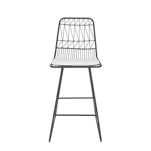 Great Deal Furniture Ella Outdoor Counter Stools, 26" Seats, Modern, Geometric, Gray Iron Frames with Ivory Cushion (Set of 4)