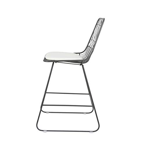 Great Deal Furniture Ella Outdoor Counter Stools, 26" Seats, Modern, Geometric, Gray Iron Frames with Ivory Cushion (Set of 4)