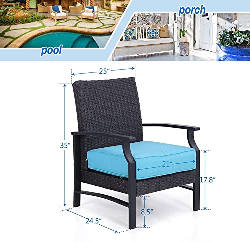 Sophia & William Patio Wicker Dining Chairs Set of 2, Rattan Cushioned Armrest Sofa Chairs with Thick Cushion, 2 Piece Rattan Single Sofa Chair for Patio,Deck,Porch,Yard