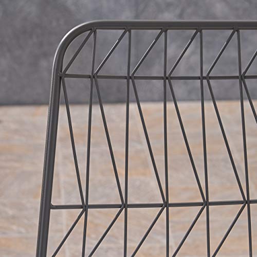 Great Deal Furniture Ella Outdoor Counter Stools, 26" Seats, Modern, Geometric, Gray Iron Frames with Ivory Cushion (Set of 4)