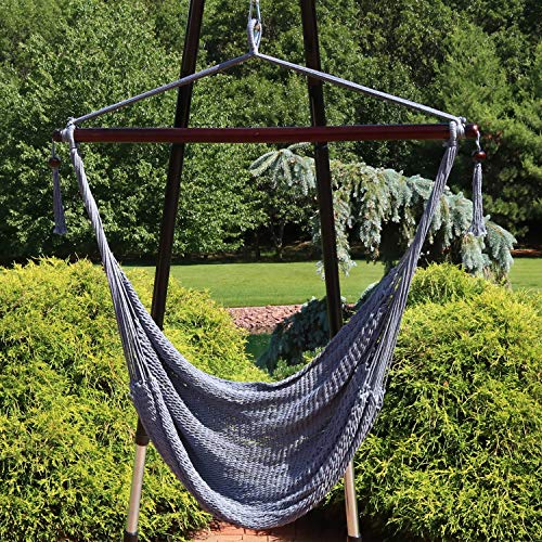 Sunnydaze Hanging Caribbean XL Hammock Chair - Modern Boho-Style Soft-Spun Polyester Rope Hammock Chair Swing - Gray - Ideal for Yard, Balcony, Garden and Other Outdoor Living Spaces