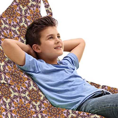 Ambesonne Orange Mandala Lounger Chair Bag, Repetitive Pattern of Geometric Medallion Floral Designs, High Capacity Storage with Handle Container, Lounger Size, Pale Pink Eggplant Cream