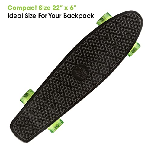 Xootz Retro Mini Cruiser Skateboard with led Wheels 22β Black