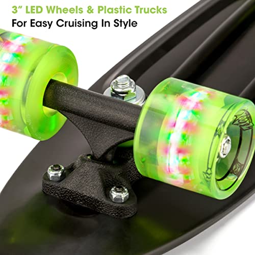 Xootz Retro Mini Cruiser Skateboard with led Wheels 22β Black