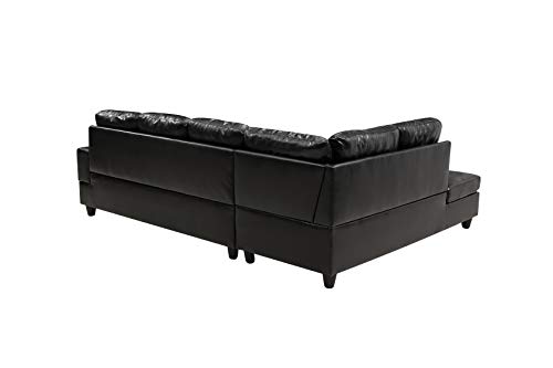 OPTOUGH Faux Leather Sectional Sofa Set, L-Shape Couch with Left Chaise, Storage Ottoman, and 2 Pillows for Living Room Furniture, Black