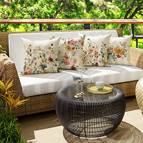 GDHBLING Floral Throw Pillow Covers 16x16 Inch Set of 4 Spring Decorative Pillow Covers Outdoor Couch Pillow Covers