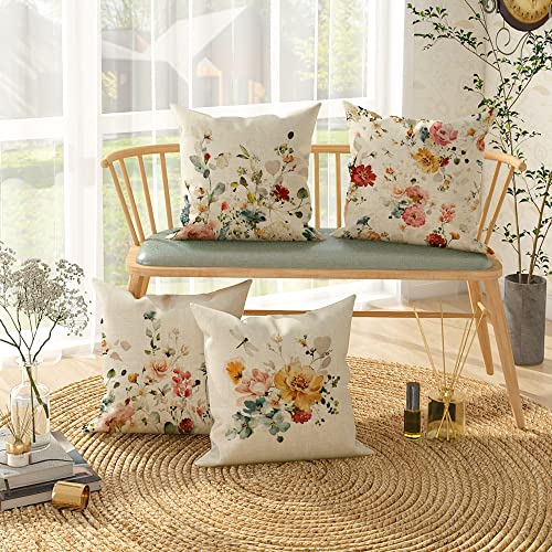 GDHBLING Floral Throw Pillow Covers 16x16 Inch Set of 4 Spring Decorative Pillow Covers Outdoor Couch Pillow Covers