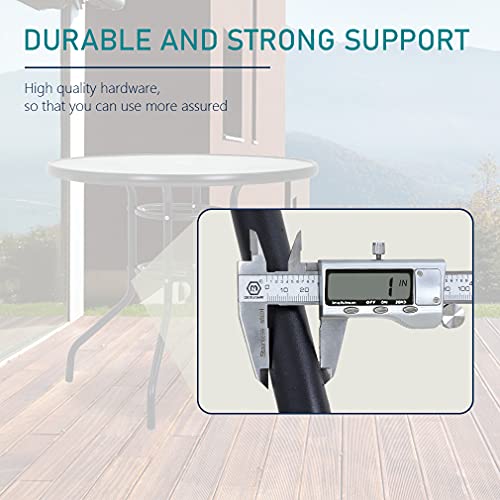 FDW with Umbrella Hole Outdoor Dining Round Tempered Glass All Weather Outside Clearance Patio Table for Yard Bistro Lawn Balcony, Black