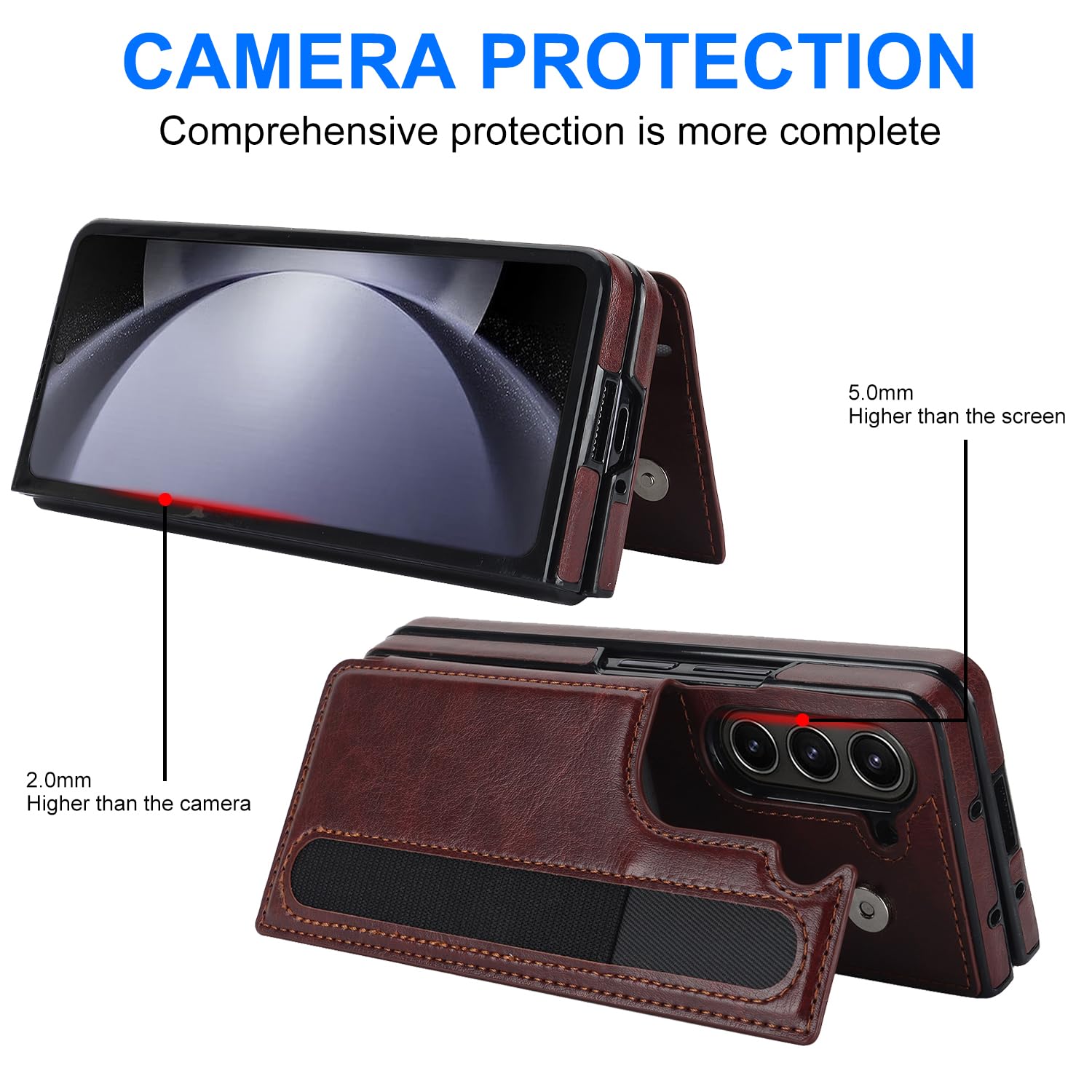 XIMAND for Samsung Galaxy Z Fold 5 Wallet Case with Credit Card Holder and S-Pen Holder,Fold Premium Leather Magnetic Clasp Kickstand Heavy Duty Protective Cover.(Brown)