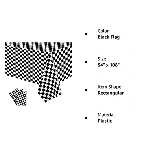 DKULMN 3PCS Black Flag Checkered Tablecloths,108βx54β Rectangular Disposable Gingham Table Covers Thickening and Waterproof Plastic Tablecloth for Picnic Indoor & Outdoor, XXZ 06