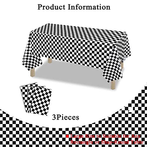DKULMN 3PCS Black Flag Checkered Tablecloths,108βx54β Rectangular Disposable Gingham Table Covers Thickening and Waterproof Plastic Tablecloth for Picnic Indoor & Outdoor, XXZ 06