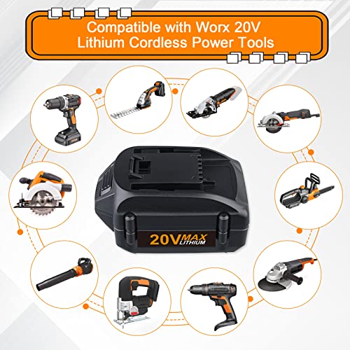 VINIDA 2 Packs 6.0Ah Replacement Battery for Worx Battery 20v WA3520, WA3525, WG151s, WG155s, WG251s, WG255s, WG540s WG545s, WG890, WG891, Battery for Worx 20v Cordless Tools