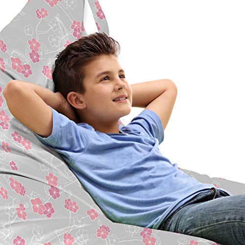 Lunarable Floral Lounger Chair Bag, Pattern of Graphical Sakura Flowers Drawn by Hand, High Capacity Storage with Handle Container, Lounger Size, Grey Pink