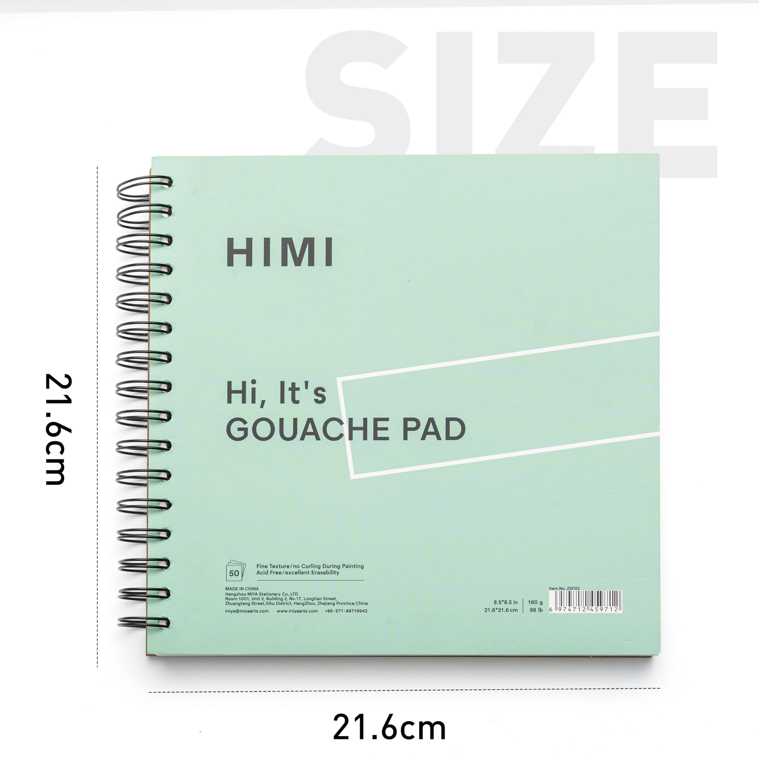HIMI Gouache Pad 8.5X8.5''(98lb/160g) 50 Sheets Mix Paper Pad, Side Wire Bound, Fine Texture, in Gouache Acrylic Art Pad for Sketching, Ink Sketch Book, Art Supplies Drawing Pad Gift (Green)