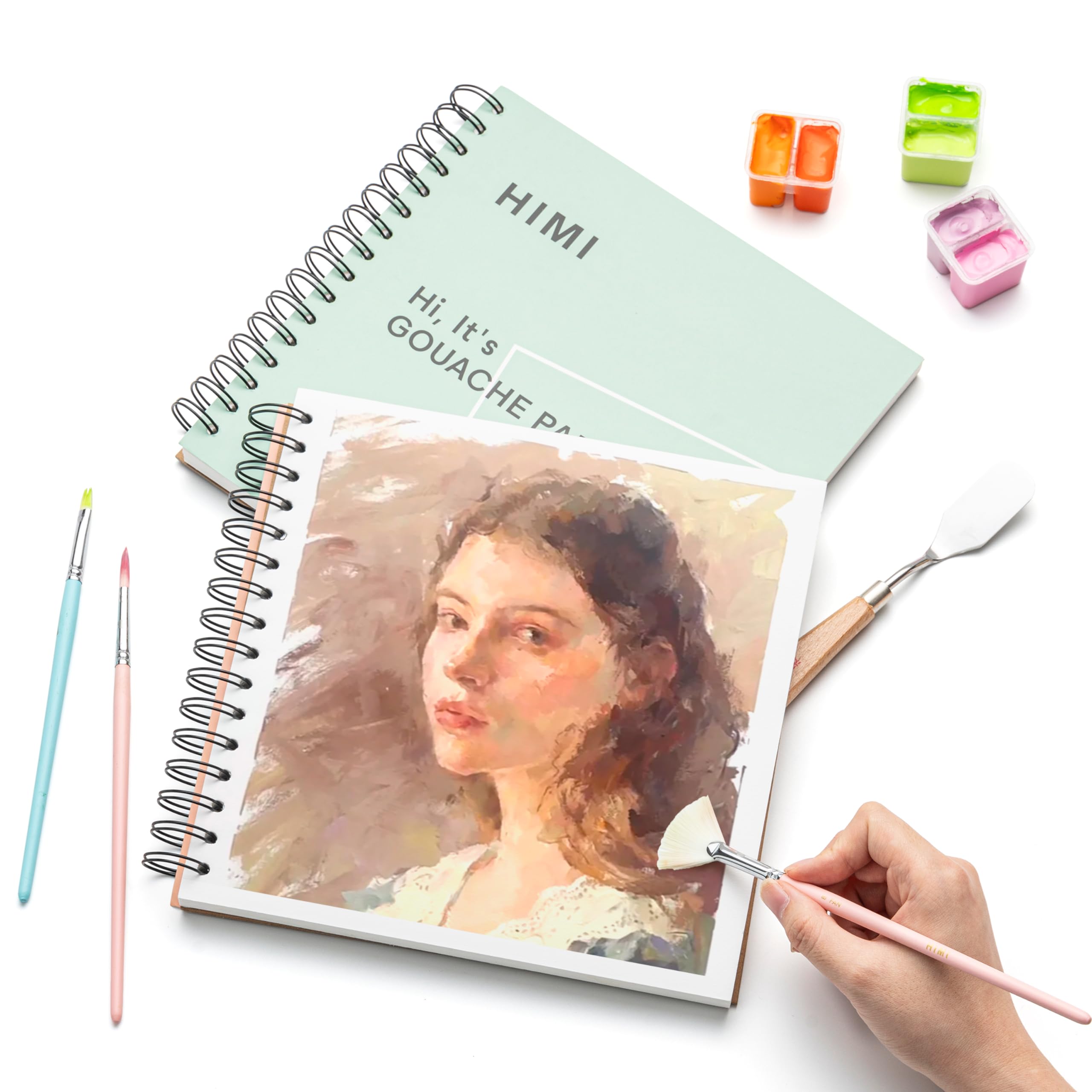 HIMI Gouache Pad 8.5X8.5''(98lb/160g) 50 Sheets Mix Paper Pad, Side Wire Bound, Fine Texture, in Gouache Acrylic Art Pad for Sketching, Ink Sketch Book, Art Supplies Drawing Pad Gift (Green)