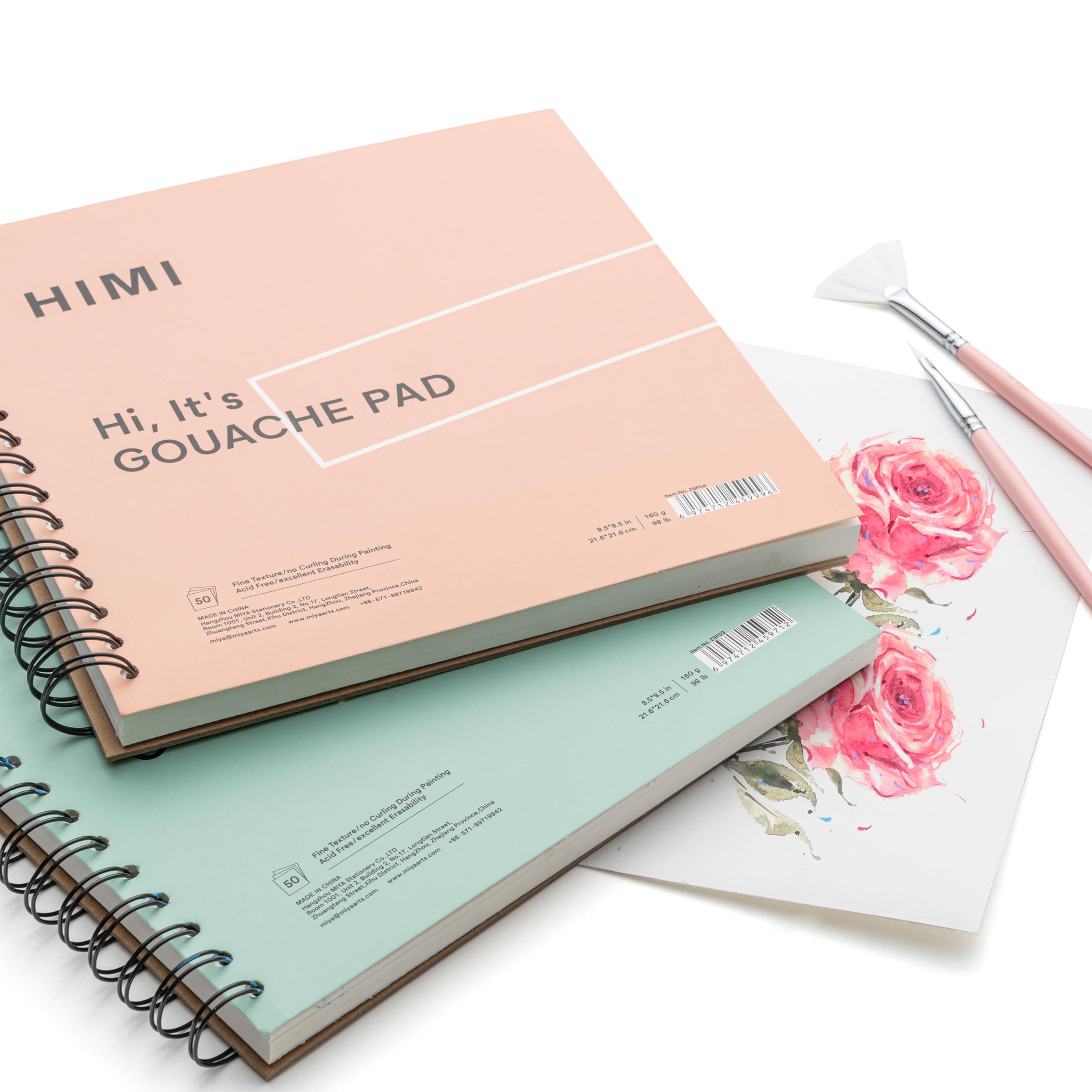 HIMI Gouache Pad 8.5X8.5''(98lb/160g) 50 Sheets Mix Paper Pad, Side Wire Bound, Fine Texture, in Gouache Acrylic Art Pad for Sketching, Ink Sketch Book, Art Supplies Drawing Pad Gift (Green)