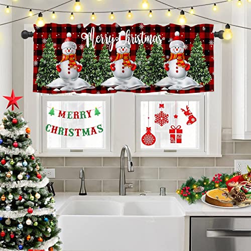 Xmas Tree Curtains Valance for Bedroom Living Room, Christmas Snowman Window Curtains & Drapes Rod Pocket Snowflake Winter Snowy Valances for Kitchen Window Curtains Over Sink 54 x 18in,1 Panel