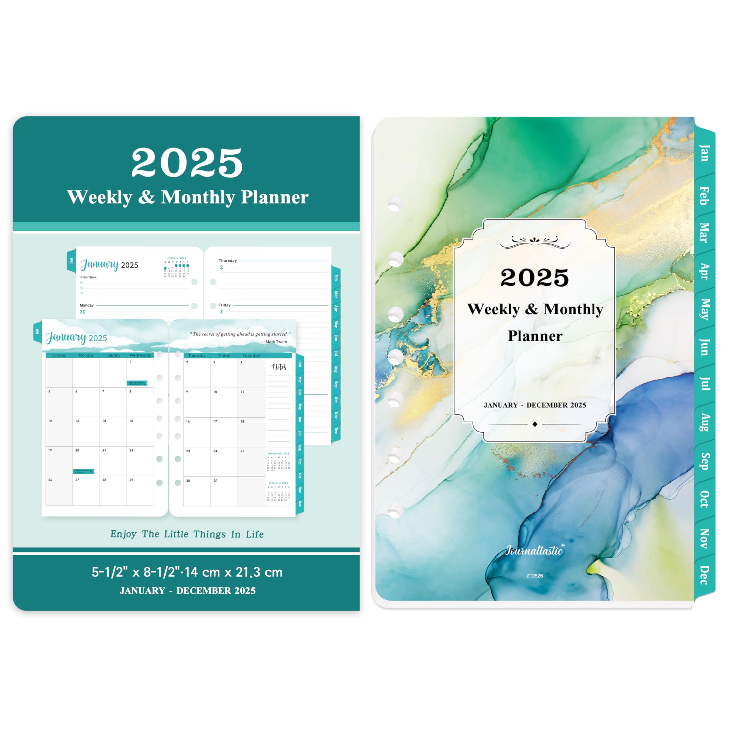 2024-2025 Planner Refills - Planner Refills, JUL 2024 - JUN 2025, A5 Planner Inserts, 5.5 x 8.5 inch, 7 Holes, 2024-2025 Weekly & Monthly Planner Refills, A5 Planner Refills - Green