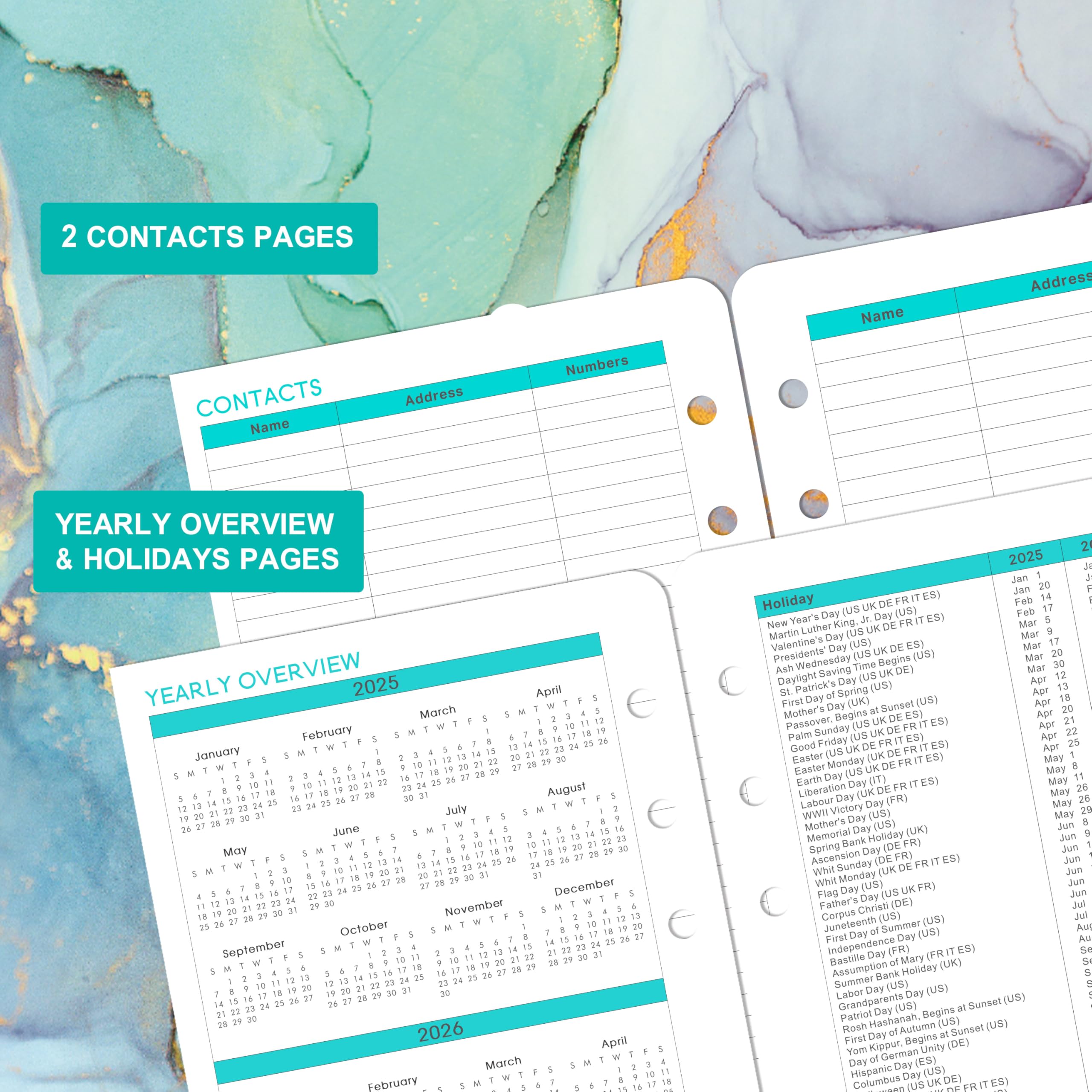 2024-2025 Planner Refills - Planner Refills, JUL 2024 - JUN 2025, A5 Planner Inserts, 5.5 x 8.5 inch, 7 Holes, 2024-2025 Weekly & Monthly Planner Refills, A5 Planner Refills - Green