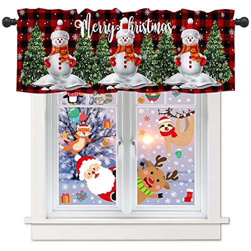 Xmas Tree Curtains Valance for Bedroom Living Room, Christmas Snowman Window Curtains & Drapes Rod Pocket Snowflake Winter Snowy Valances for Kitchen Window Curtains Over Sink 54 x 18in,1 Panel