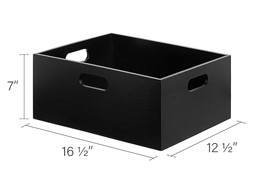 StorageWorks Bamboo Organizers for Shelves, Handcrafted Bamboo Storage Containers for Snacks, Spices, or Drinks, Black Wooden Crates with Built-in Handles, Jumbo, 1 Pack